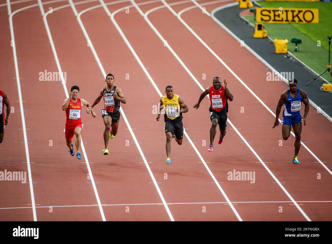 Yohan Blake participating in the 100m heats round at the World ...