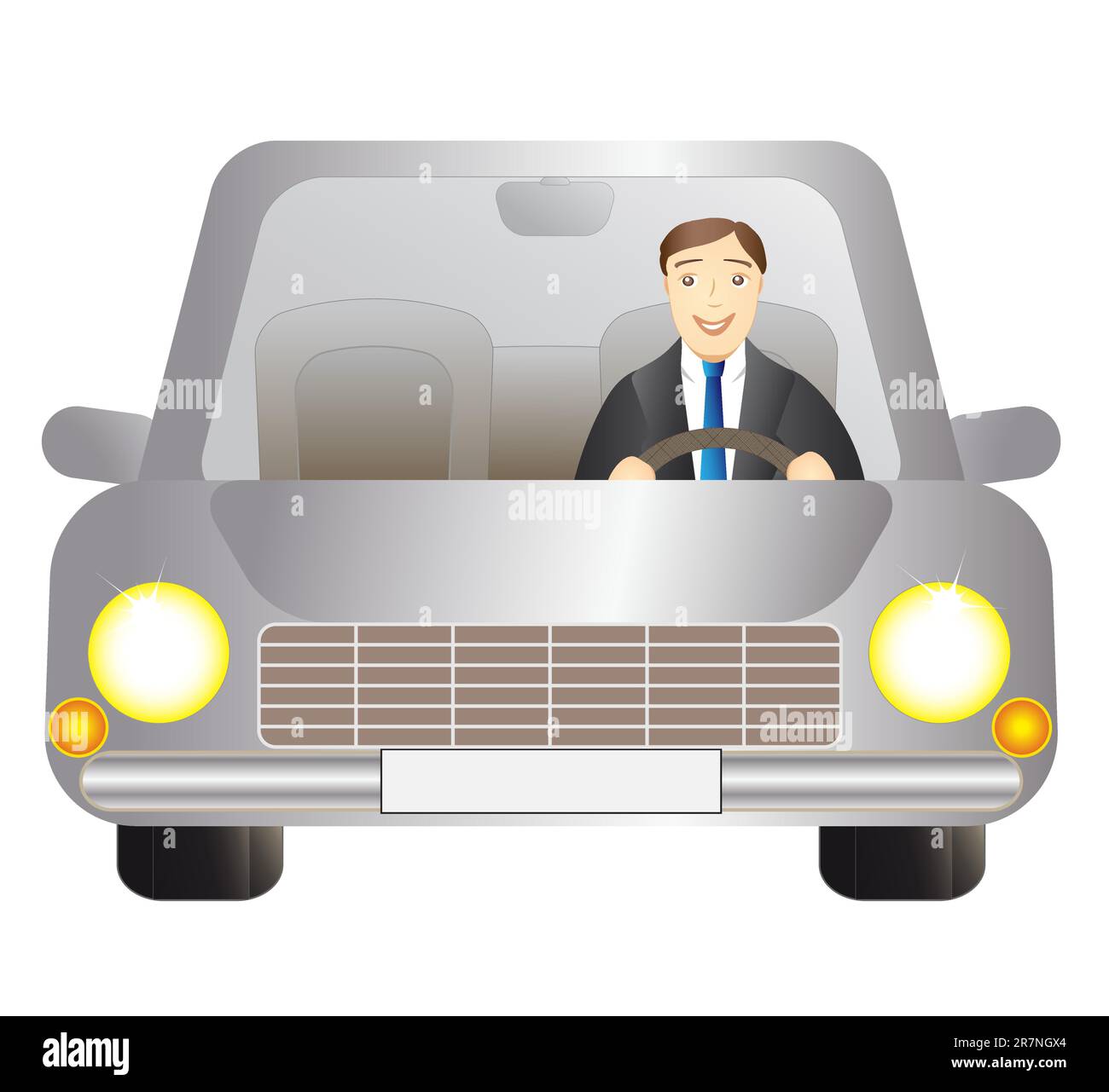 cute driver man in silver car on white background Stock Vector Image ...