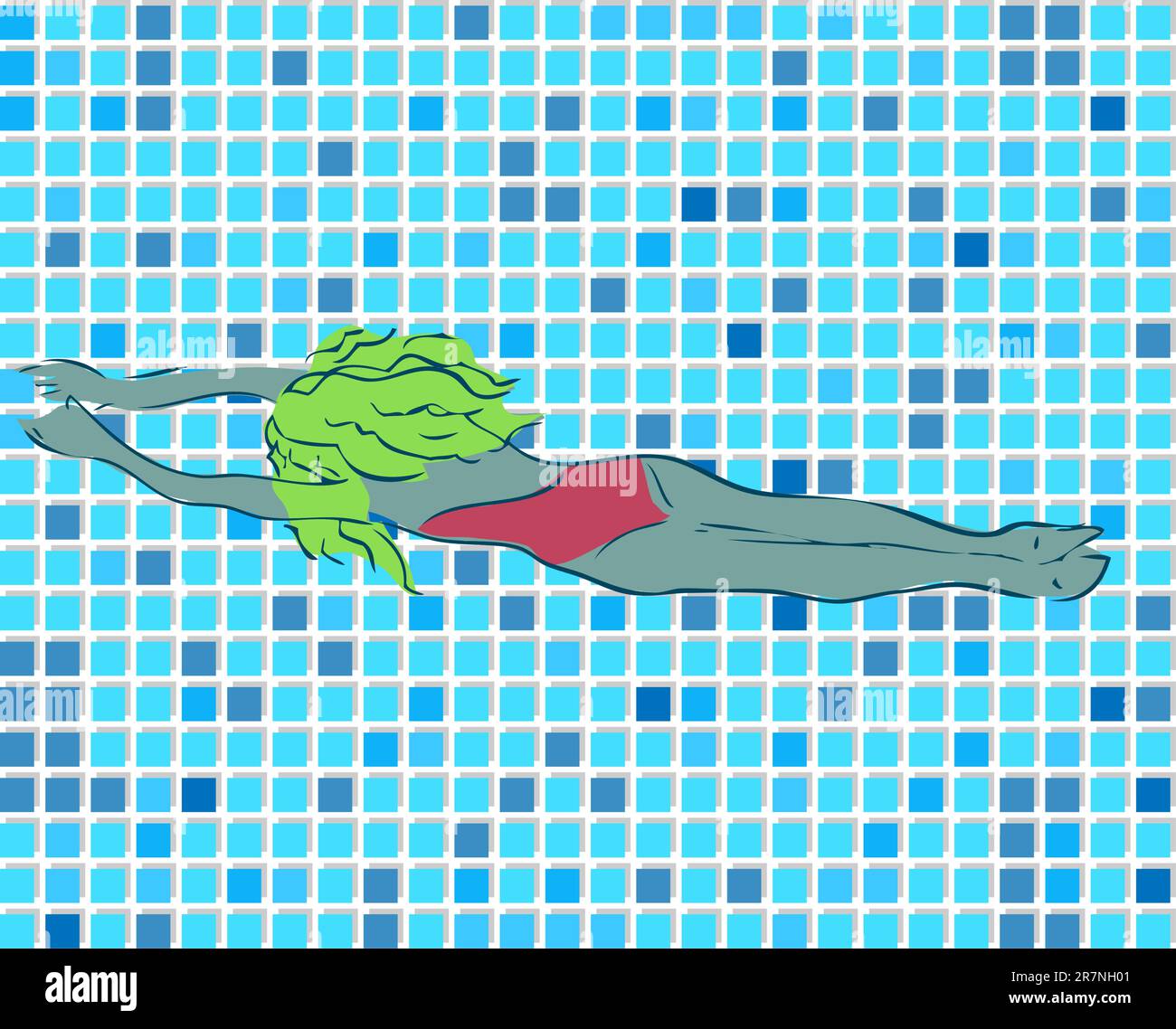Vector Mosaic Tile, woman in blue water pool background Stock Vector ...