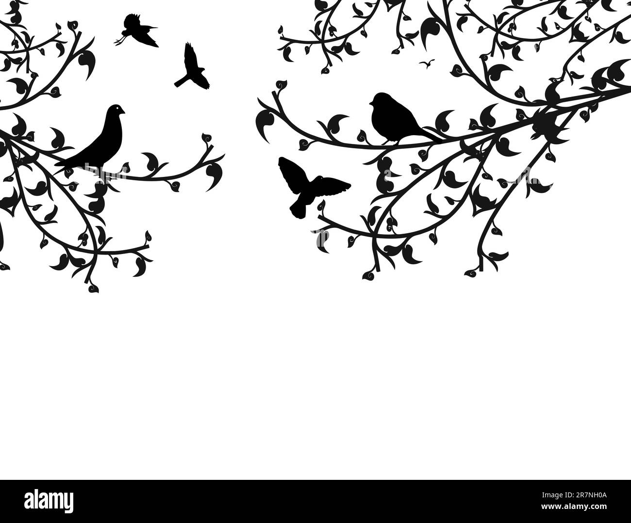 Birds in the tree and flying, vector illustration Stock Vector Image ...