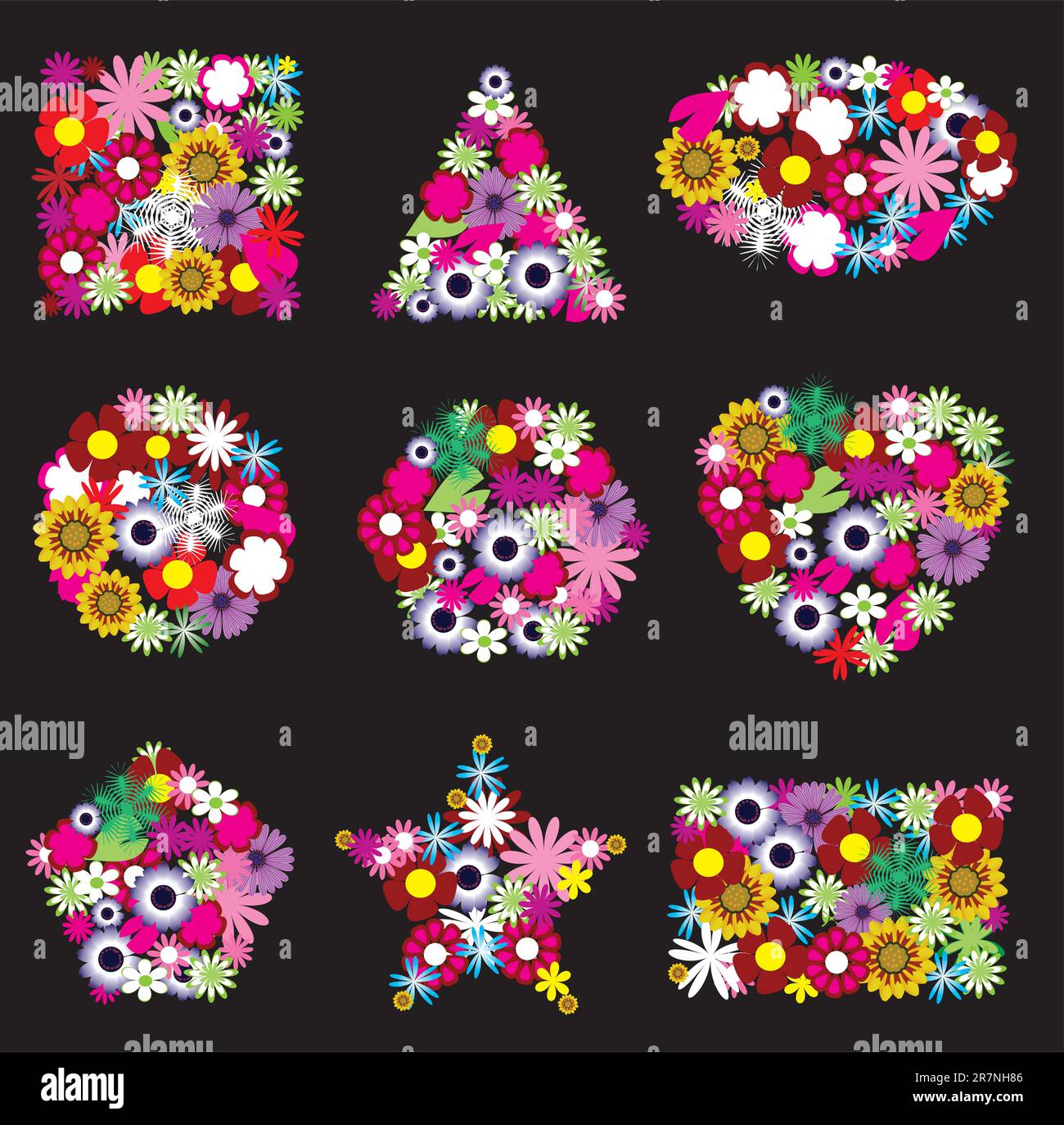 vector illustration of different floral geometric shapes Stock Vector ...