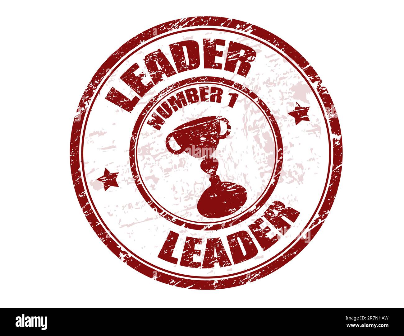 Red grunge rubber stamp, with the text leader - number 1 written inside ...