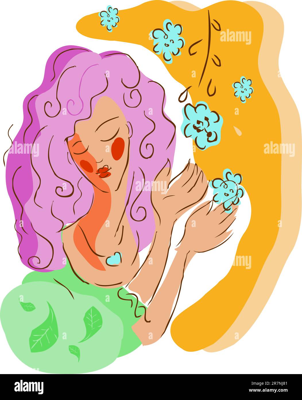 woman spring, summer symbol with flower, vector illustration Stock ...