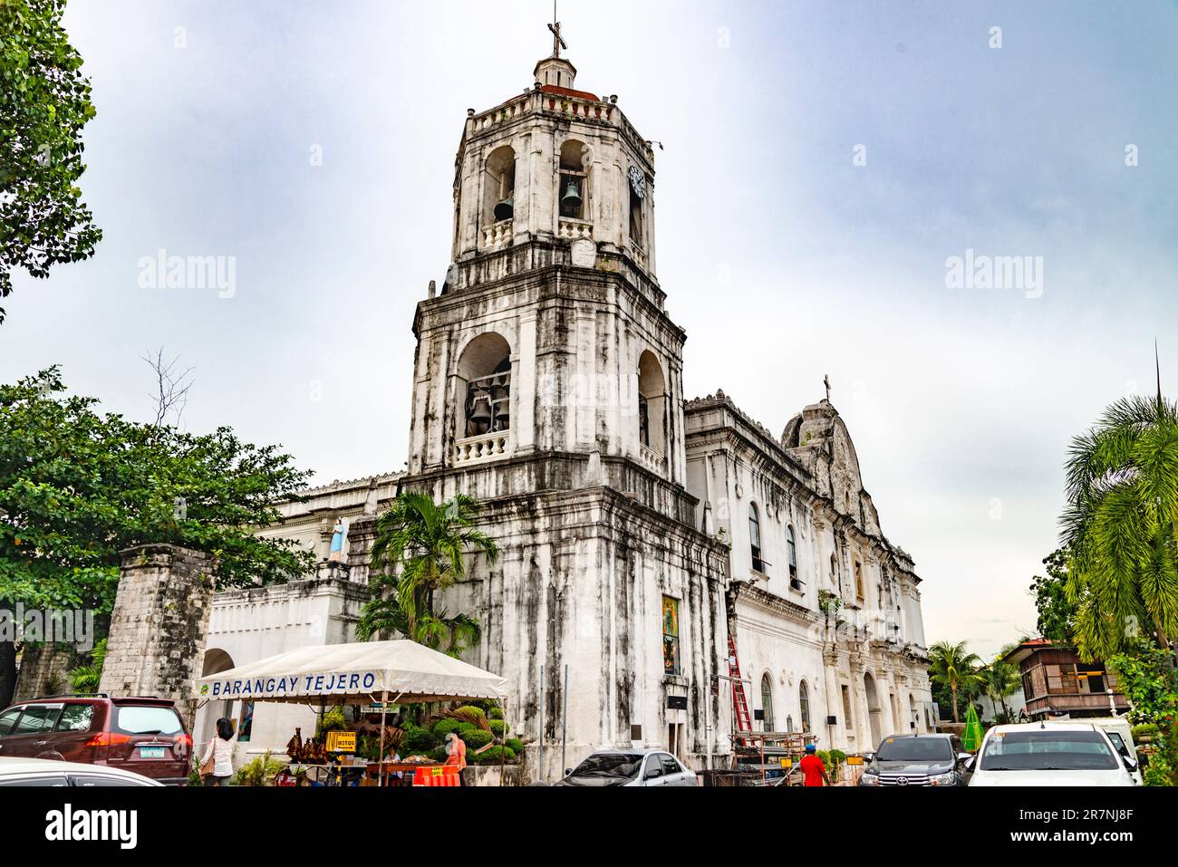 Spanish colonial architecture and weather stained historic bell tower ...