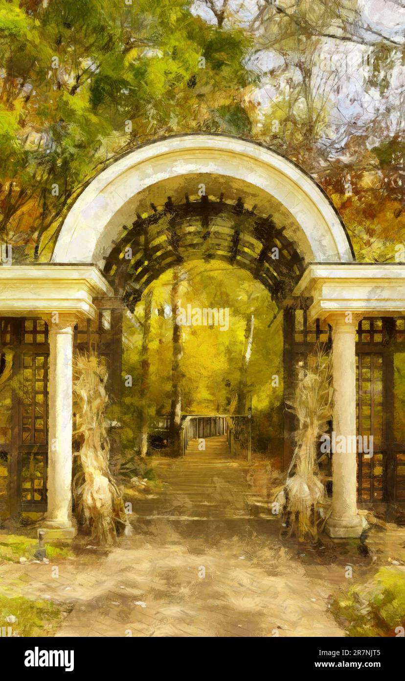 Arch in formal gardens. Wegerzyn Gardens Metro Park. Dayton, Ohio, USA ...
