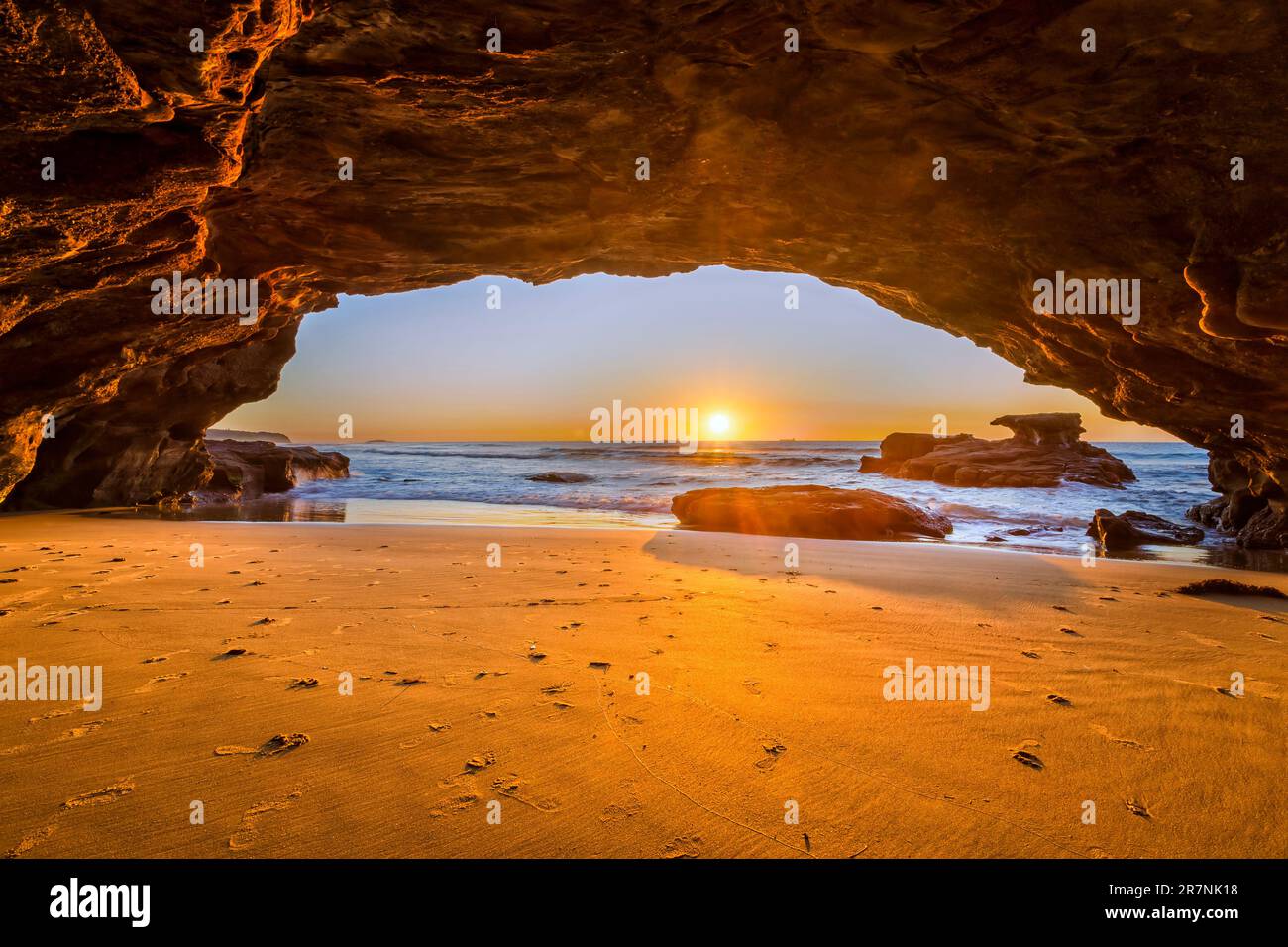Inside scenic sea cave on Pacific coast of Australia at sunrise - Caves ...