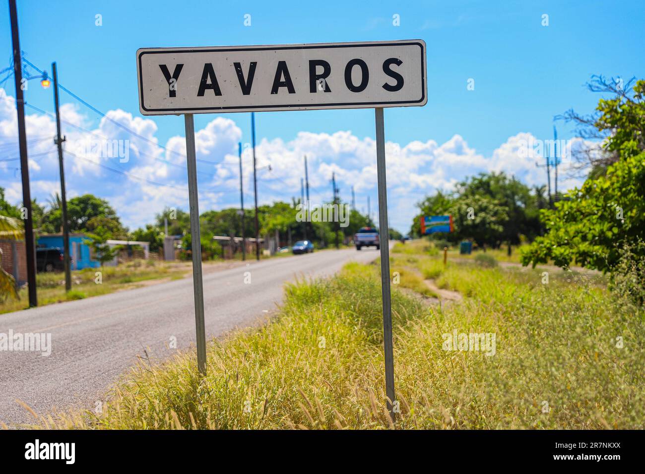 Nomenclature sign at the entrance to the town or port of Yavaros ...