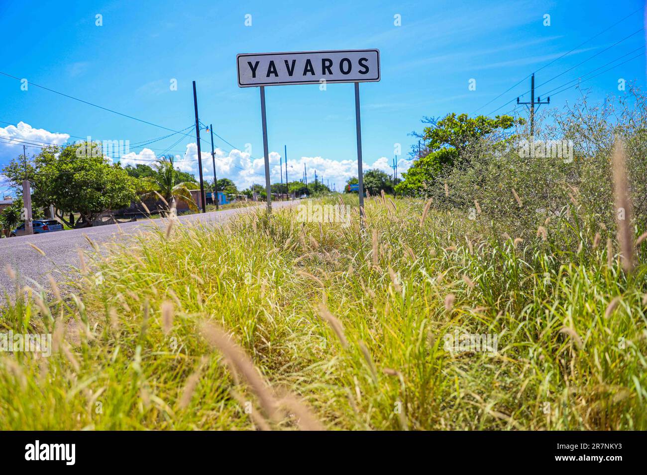 Nomenclature sign at the entrance to the town or port of Yavaros ...