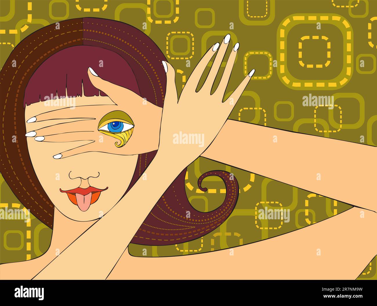 The girl's face which closes an eye hand Stock Vector Image & Art - Alamy
