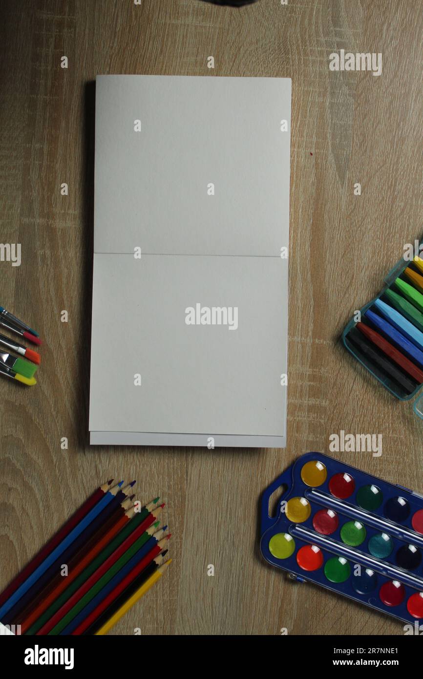 still life of objects for creativity and drawing, album, paper ...