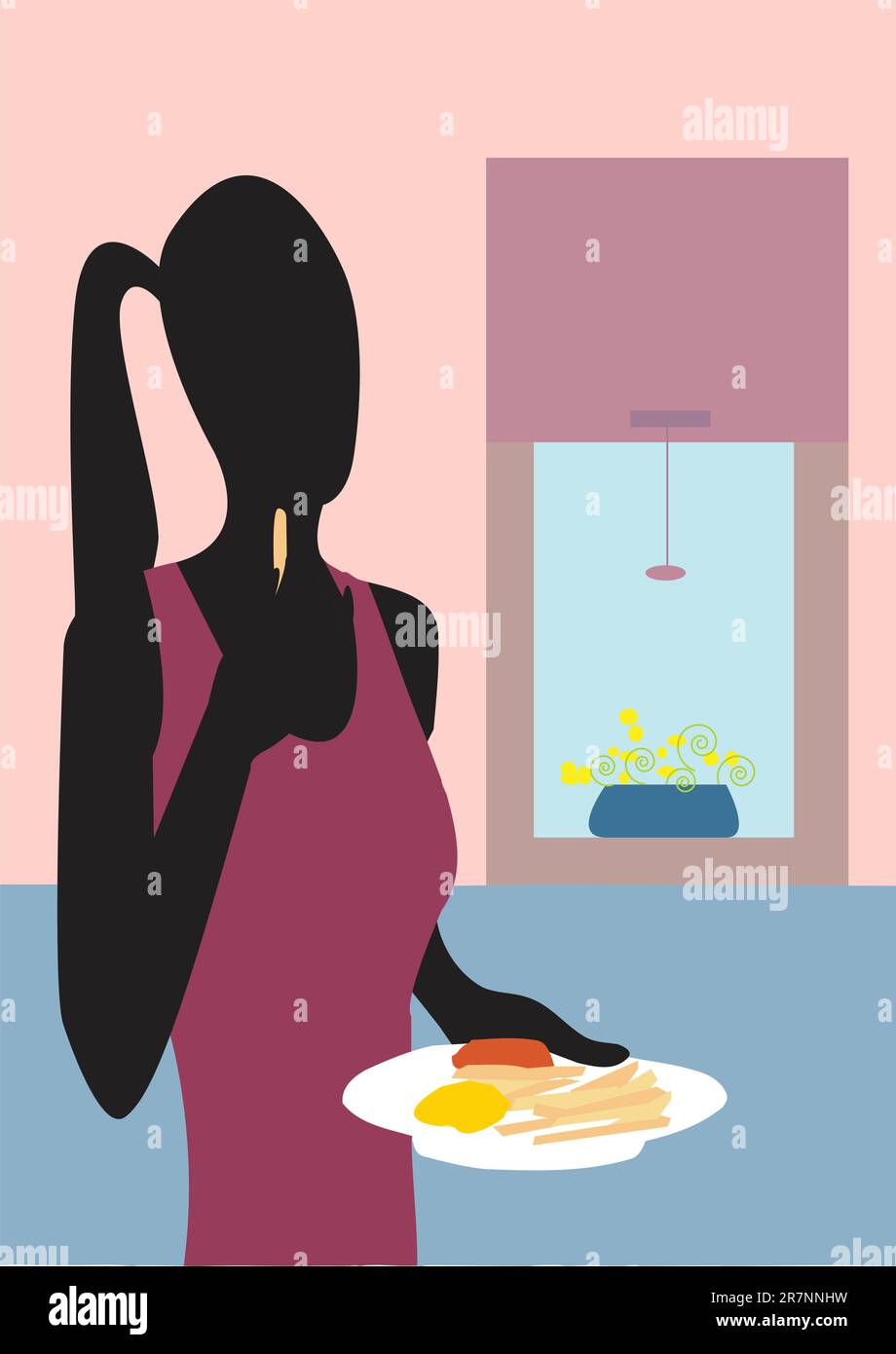 vector work,girl eating fried chips,potatoes Stock Vector Image & Art ...