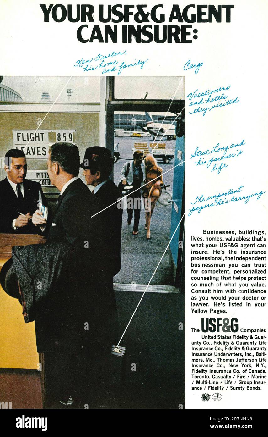 USF & G insurance company advert in a magazine 1971 Stock Photo - Alamy