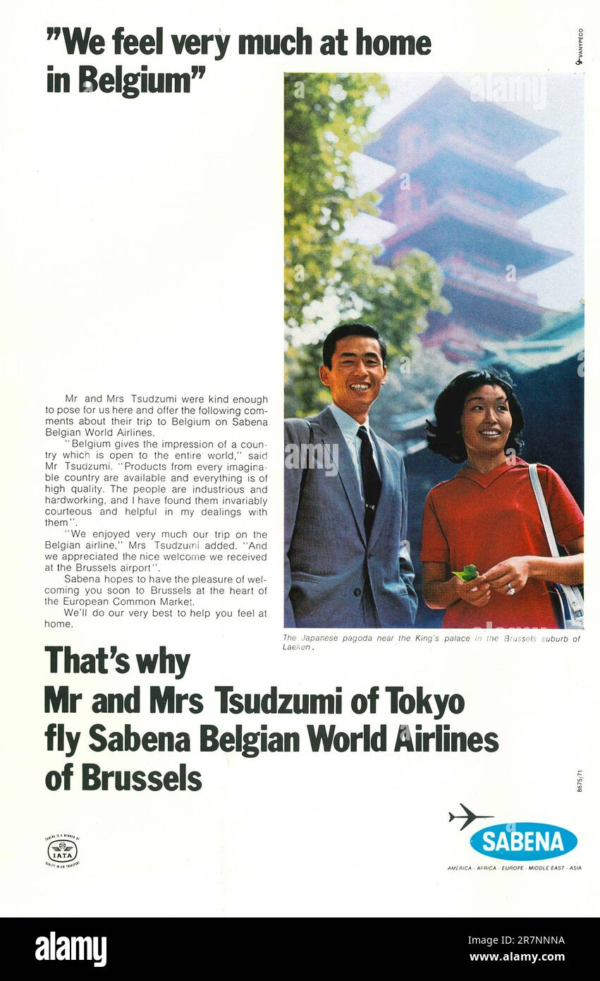 Sabena Belgian airlines advert in a magazine 1971 Stock Photo - Alamy