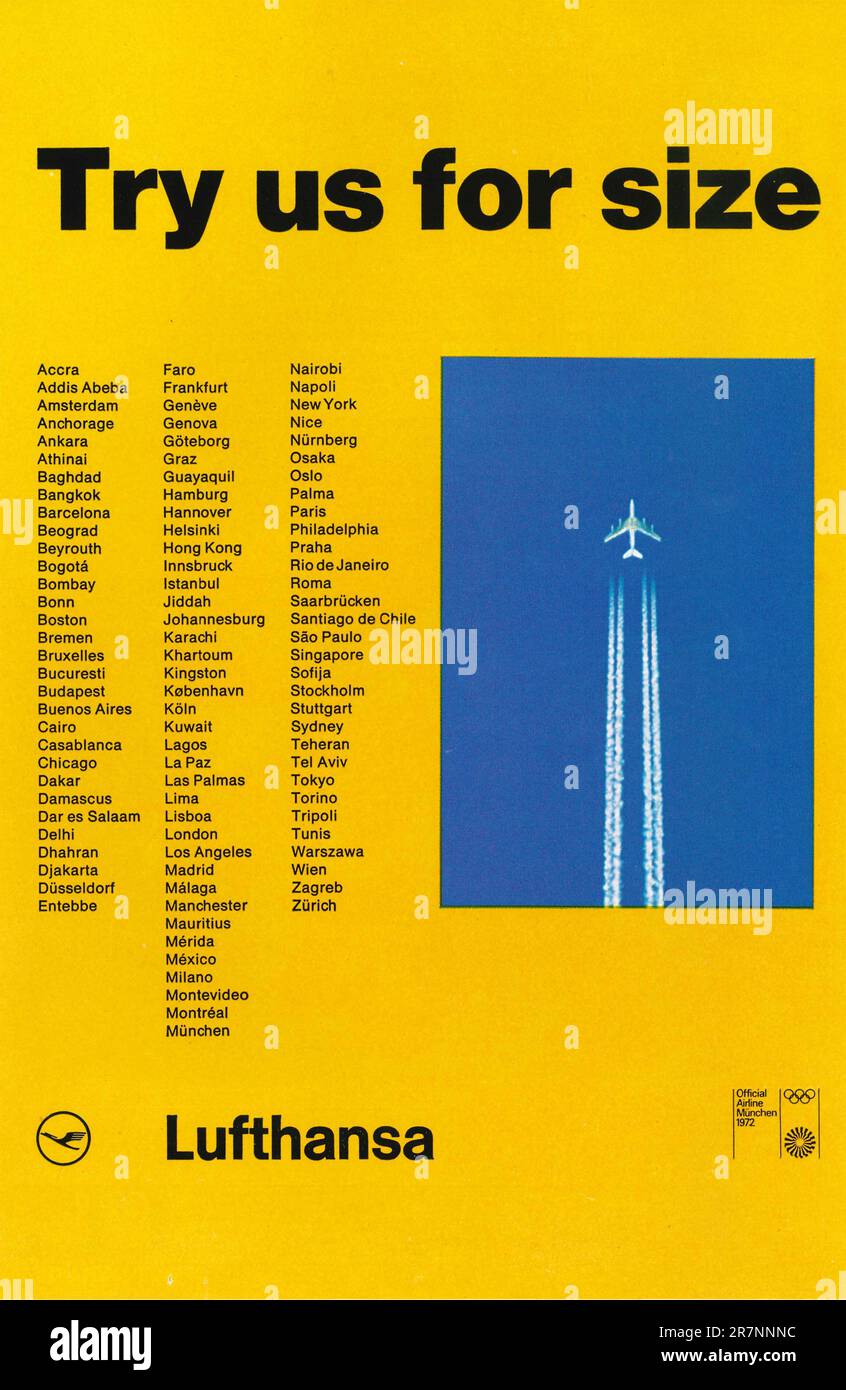 Lufthansa advertisementina magazine 1971. Lufthansa Try Us For Size ...