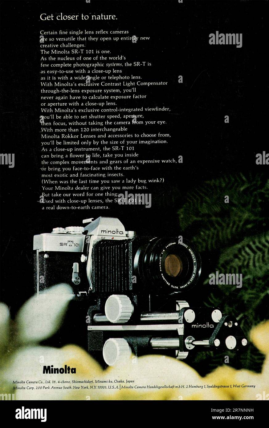 Minolta SR-T 101 camera advert in a magazine 1971 Stock Photo - Alamy