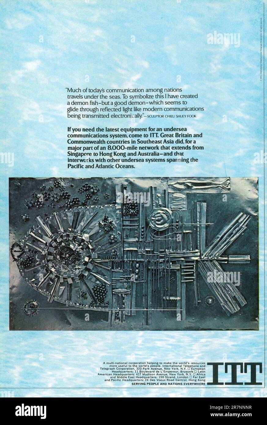 ITT undersea communication network advert in a magazine 1971 Stock ...