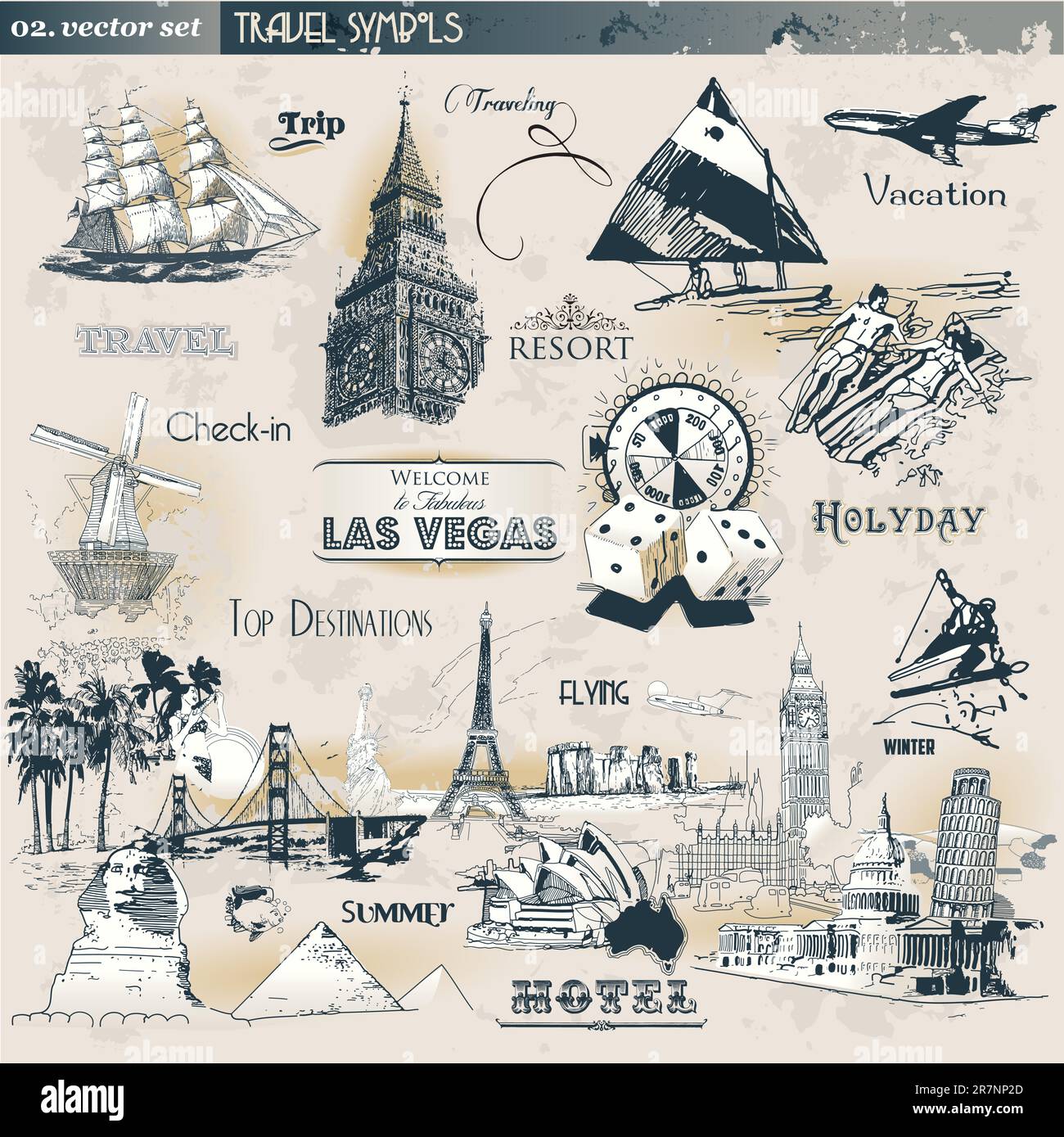 Set of different vintage travel symbols Stock Vector Image & Art - Alamy