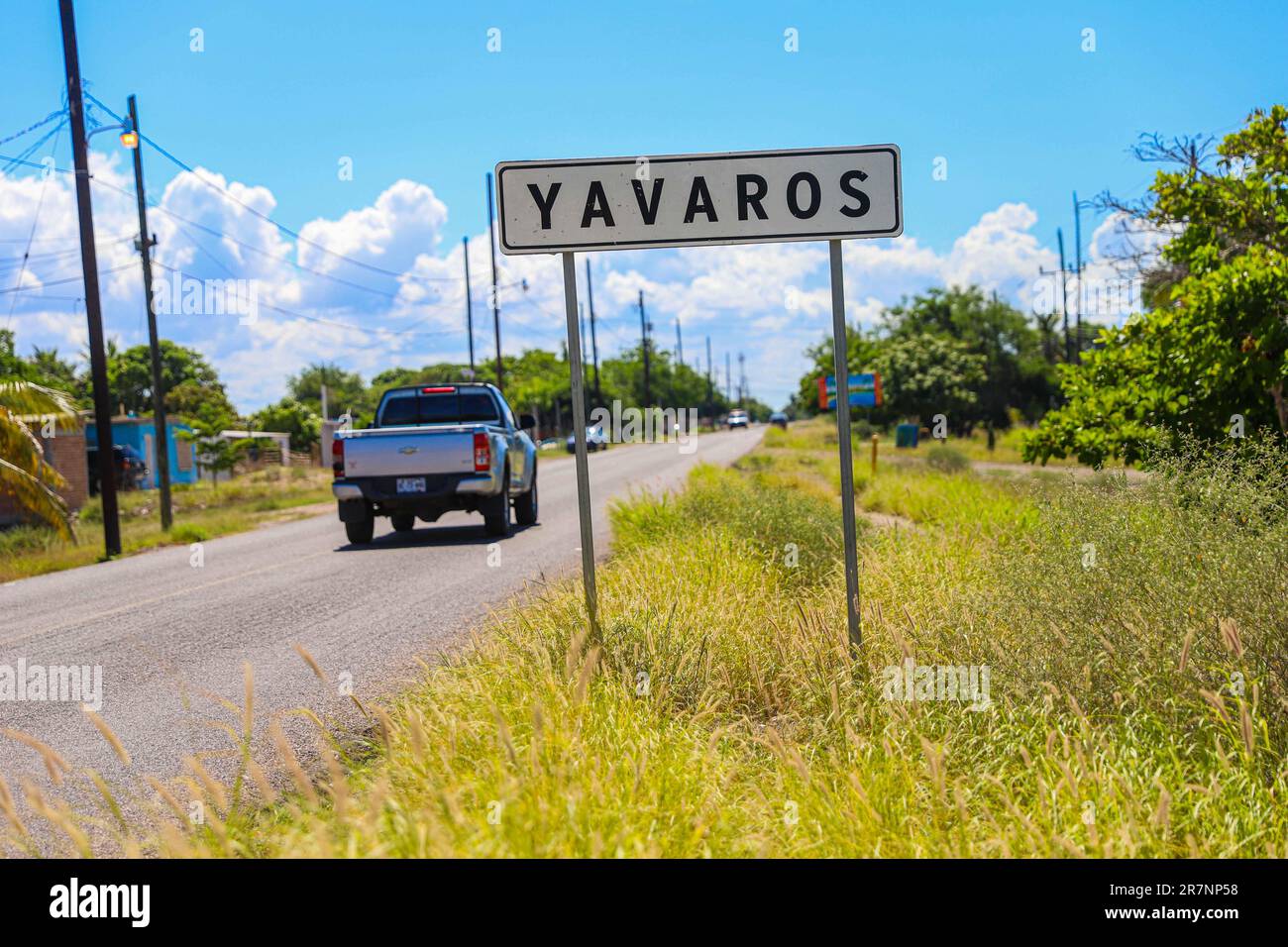 Nomenclature sign at the entrance to the town or port of Yavaros ...