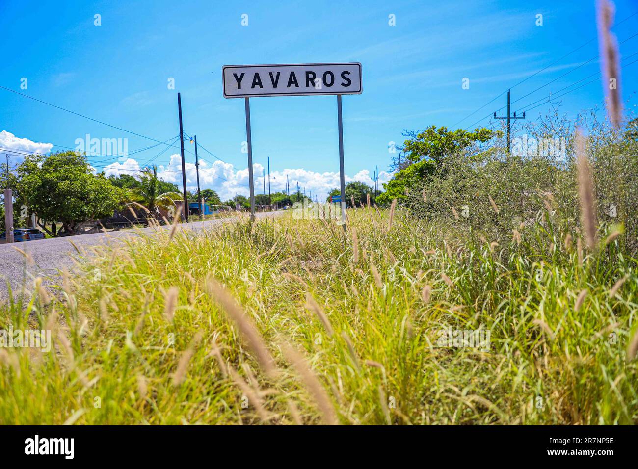 Nomenclature sign at the entrance to the town or port of Yavaros ...