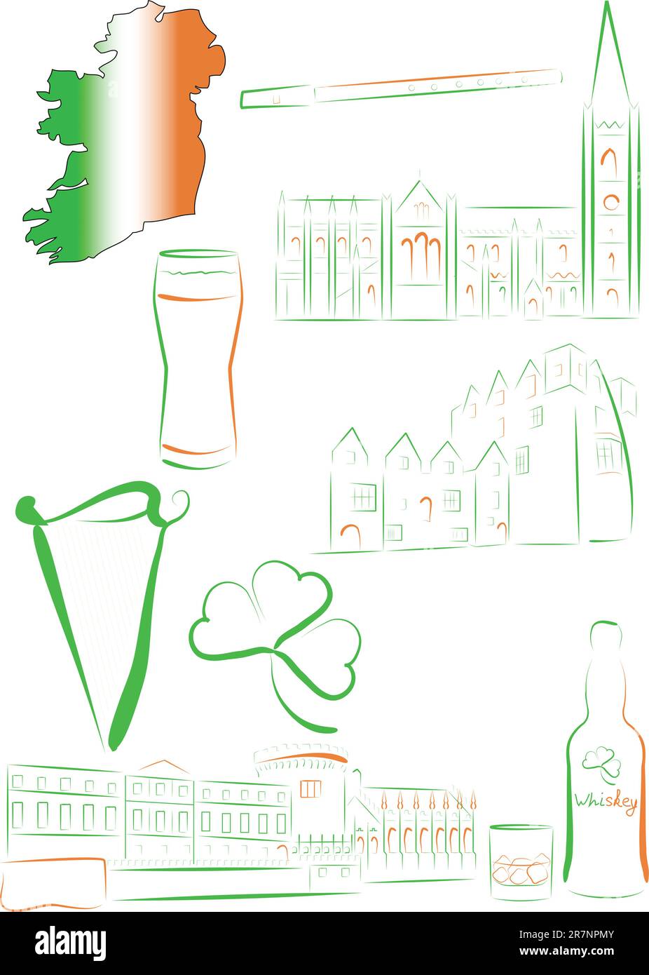 Set of vector drawn stylized sights and symbols of Ireland Stock Vector ...