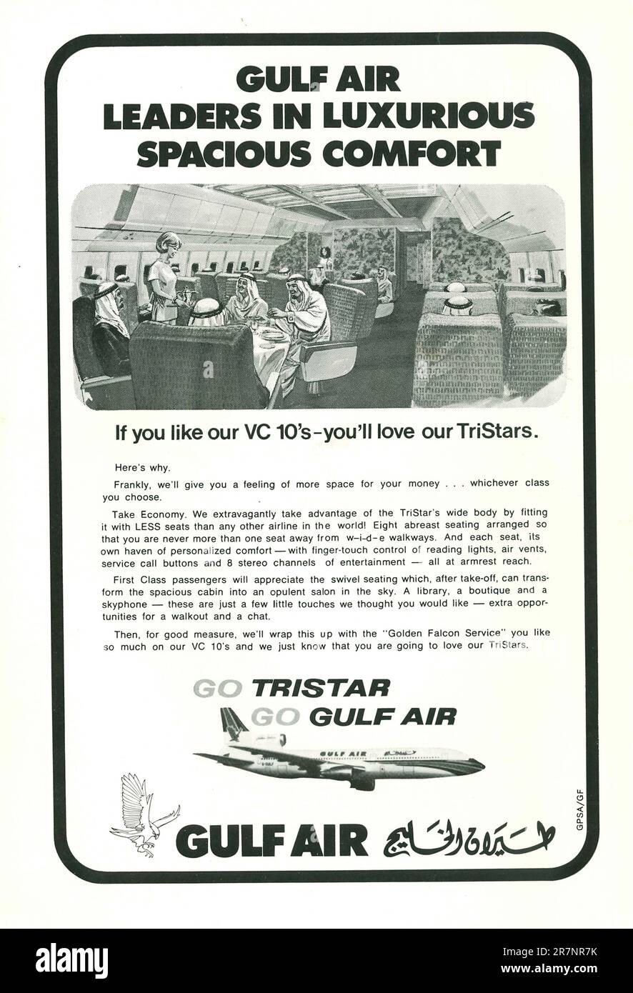 Gulf Air airline ad in a magazine 1975 Stock Photo - Alamy