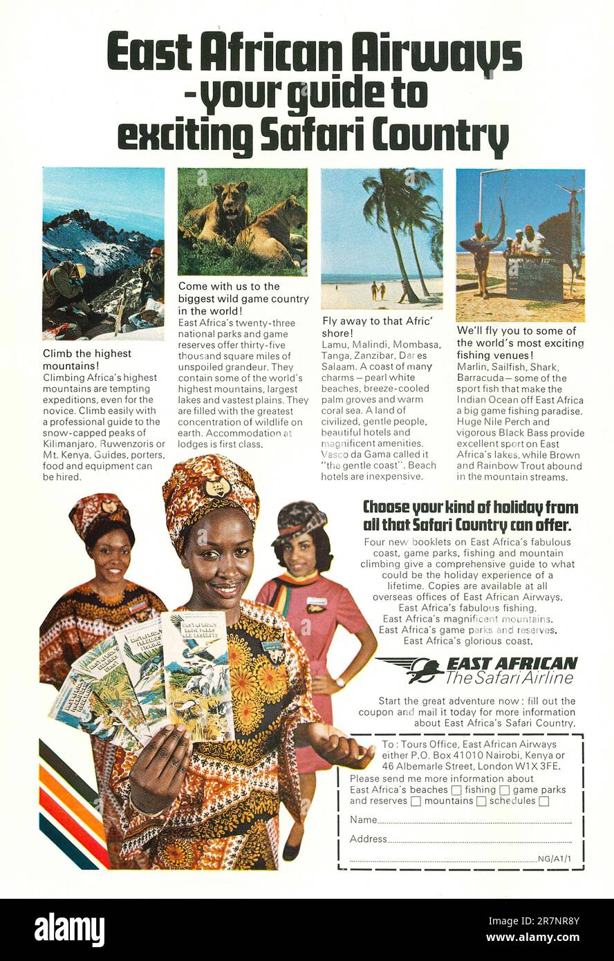 East African Airways advert in a magazine 1975. east African The Safari ...