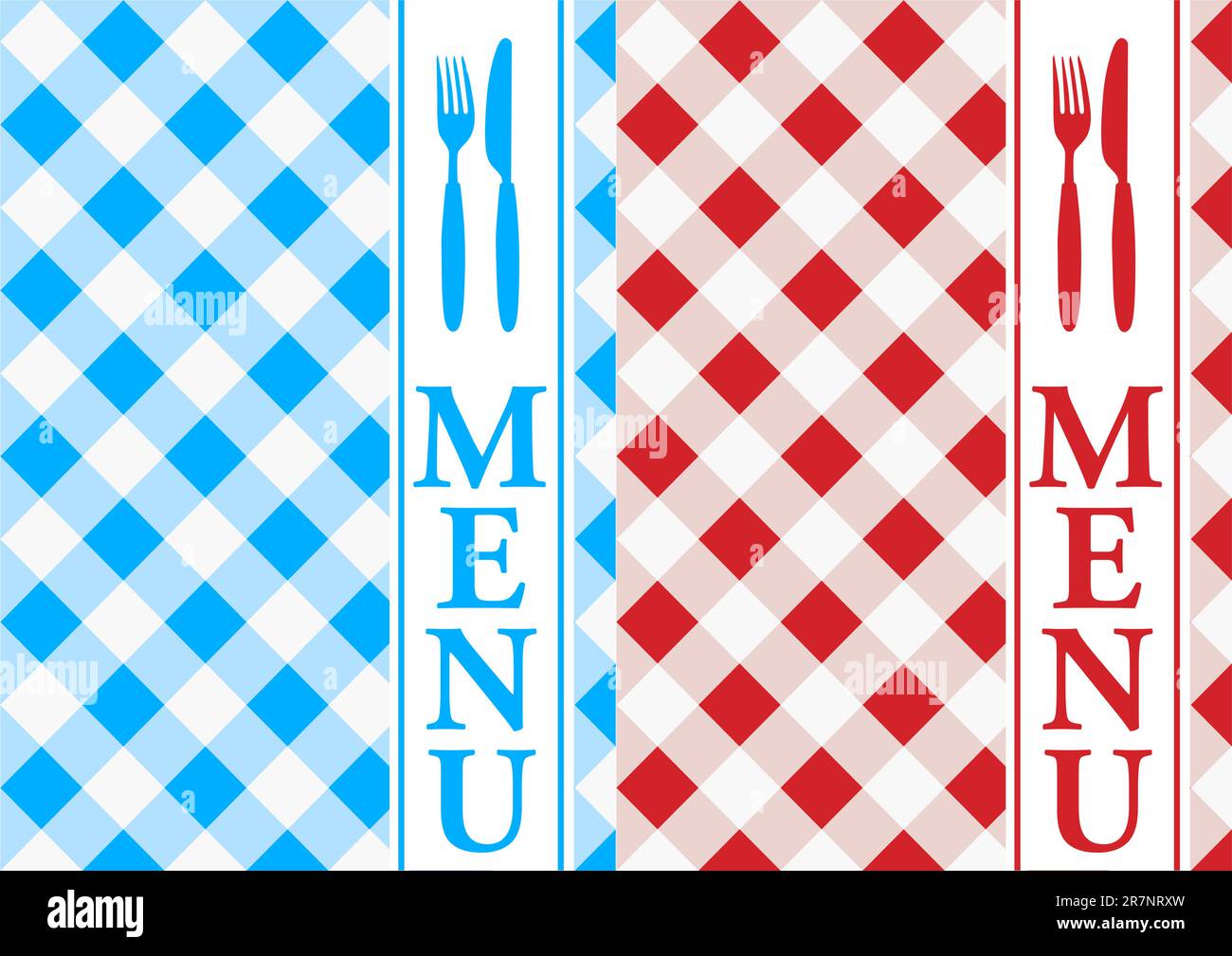 Menu Cards - Red and Blue Gingham Texture With Menu Sign Stock Vector ...