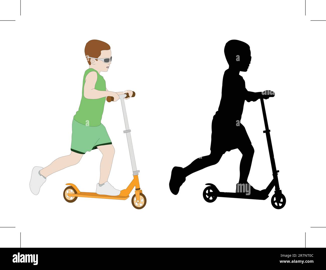 illustration of kid riding micro scooter - vector Stock Vector Image ...