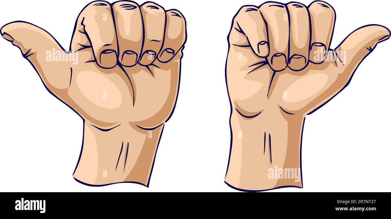 Hand clasped with thumbs pointing away. Used in aircraft taxiing to ...