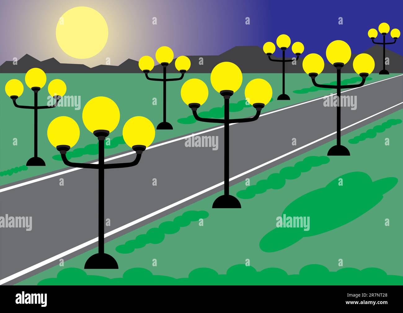 Night road. Burning lanterns. A night landscape Stock Vector Image ...