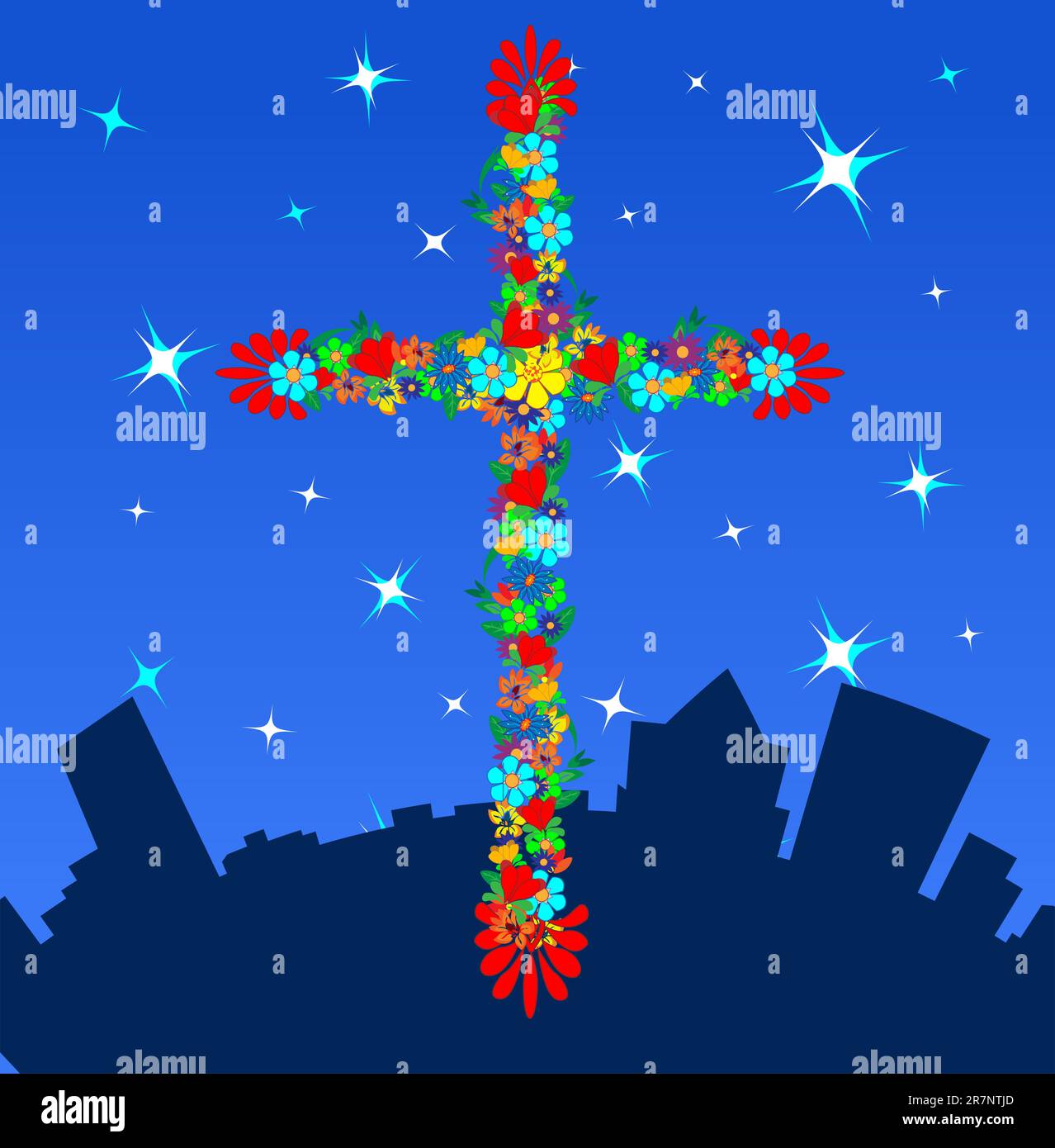 Cross consists of flowers and leaves and with decorative tips Stock ...