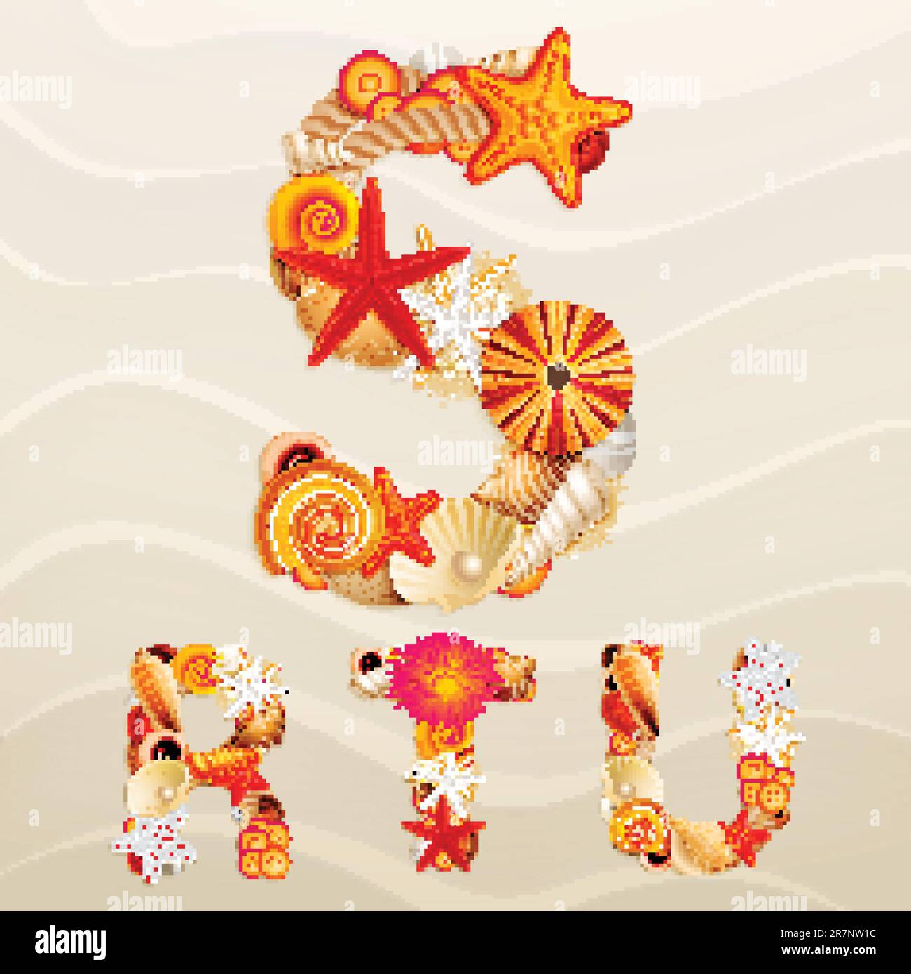 Vector sea life font on sand background. Check my portfolio for other ...