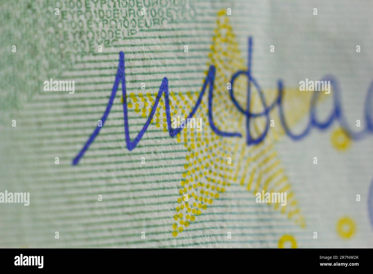 Protective watermark on a hundred euro bill in macro. protection ...