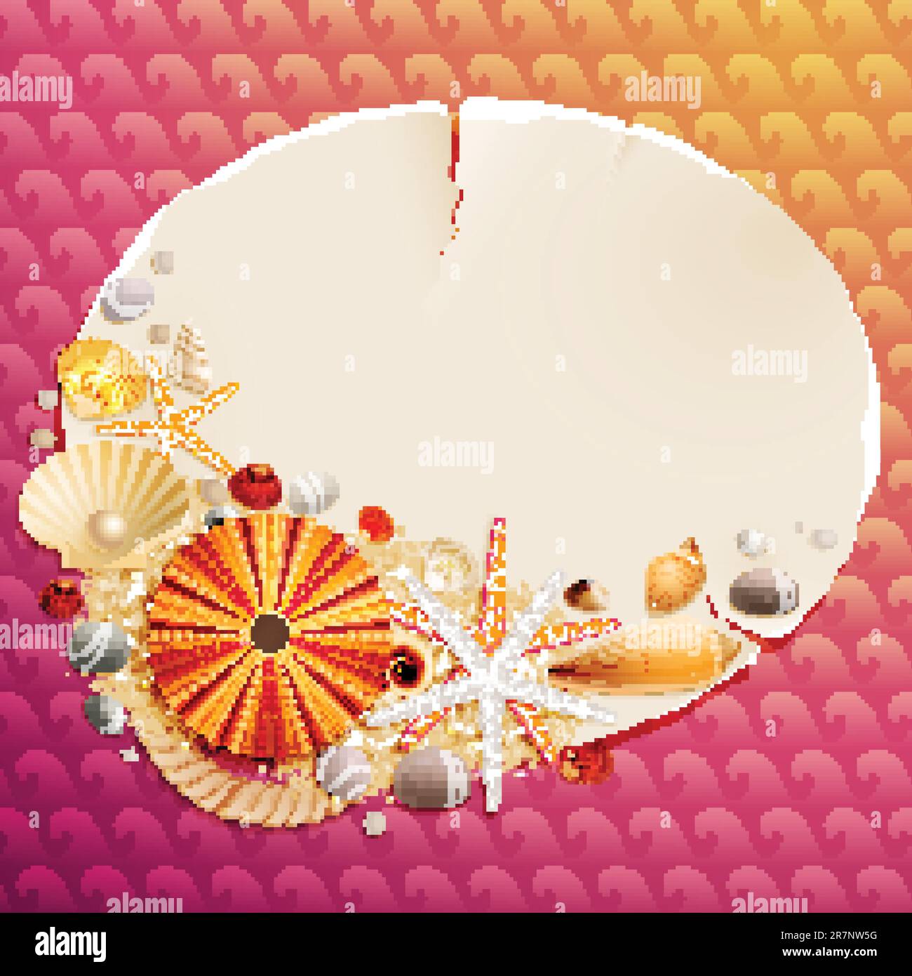 Vintage greeting card with shells and starfishes and place for text ...