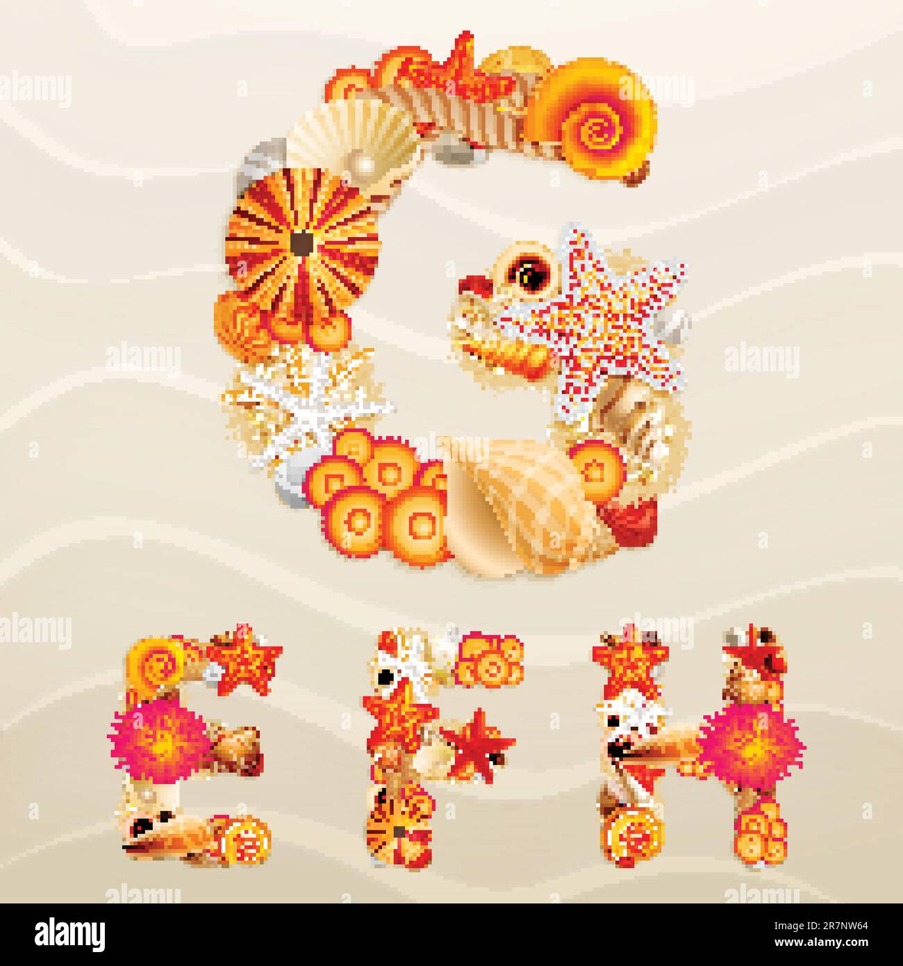Vector sea life font on sand background. Check my portfolio for other ...