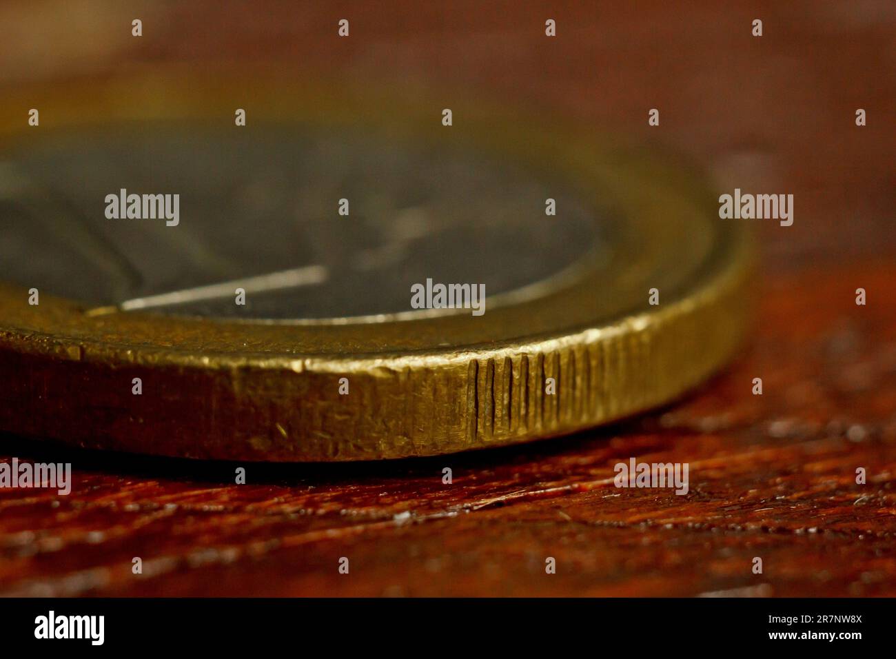 Edge Euro Coin Macro Isolated On Black Background. Detail of metallic ...
