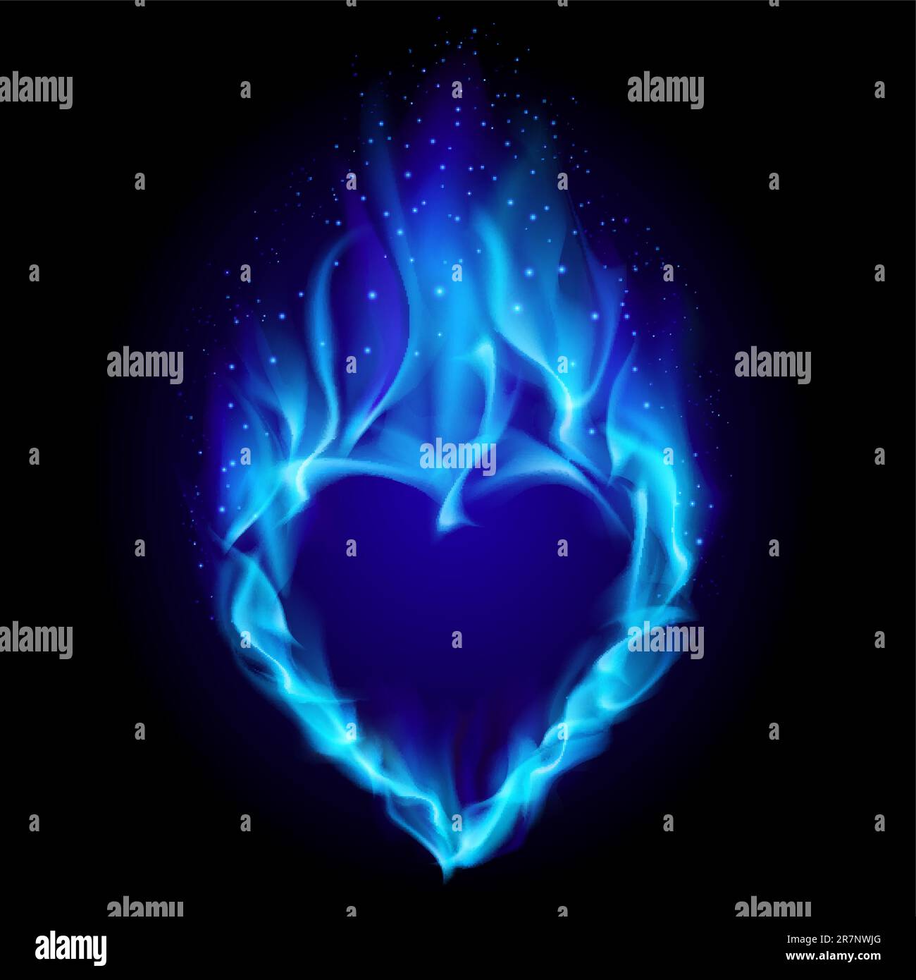 Heart in blue fire. Illustration on black background for design Stock ...