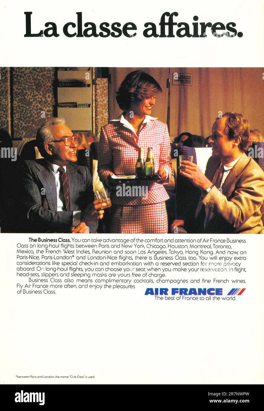 Air France business class advert in a magazine 1980 Stock Photo - Alamy