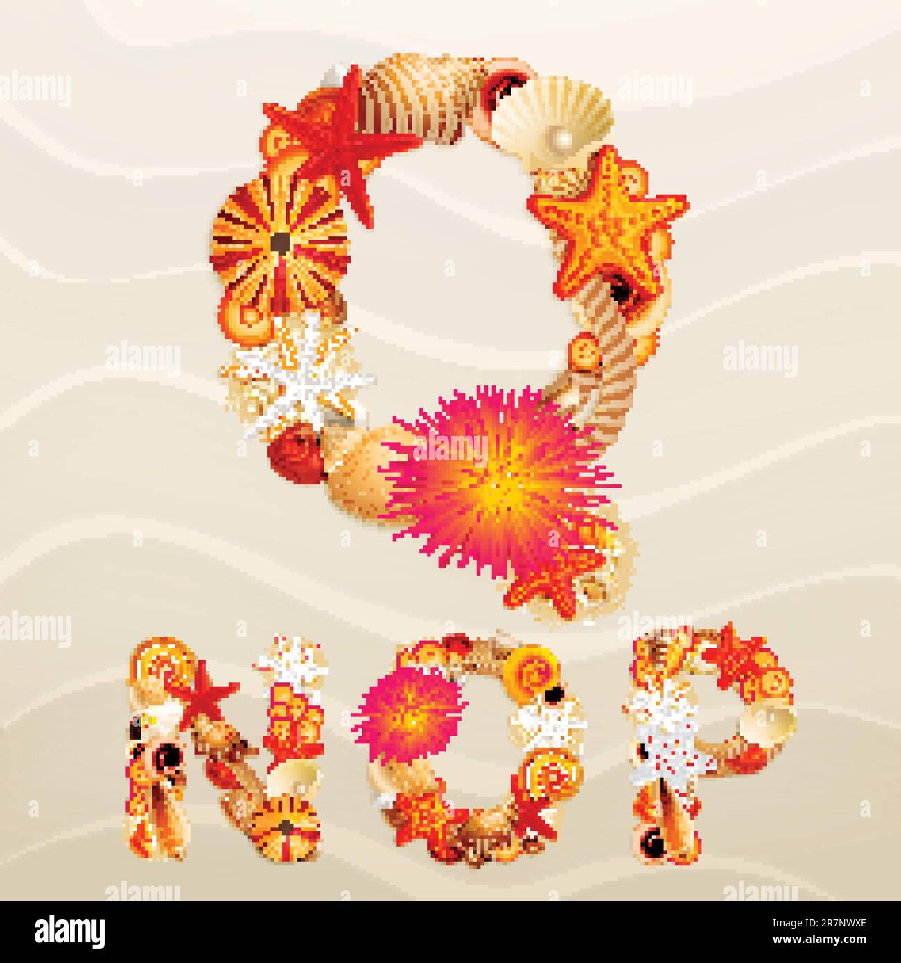 Vector sea life font on sand background. Check my portfolio for other ...