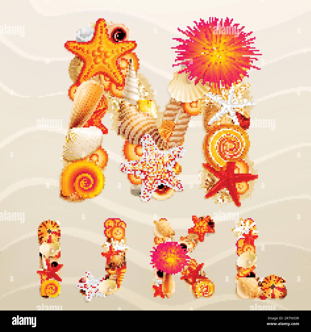 Vector sea life font on sand background. Check my portfolio for other ...