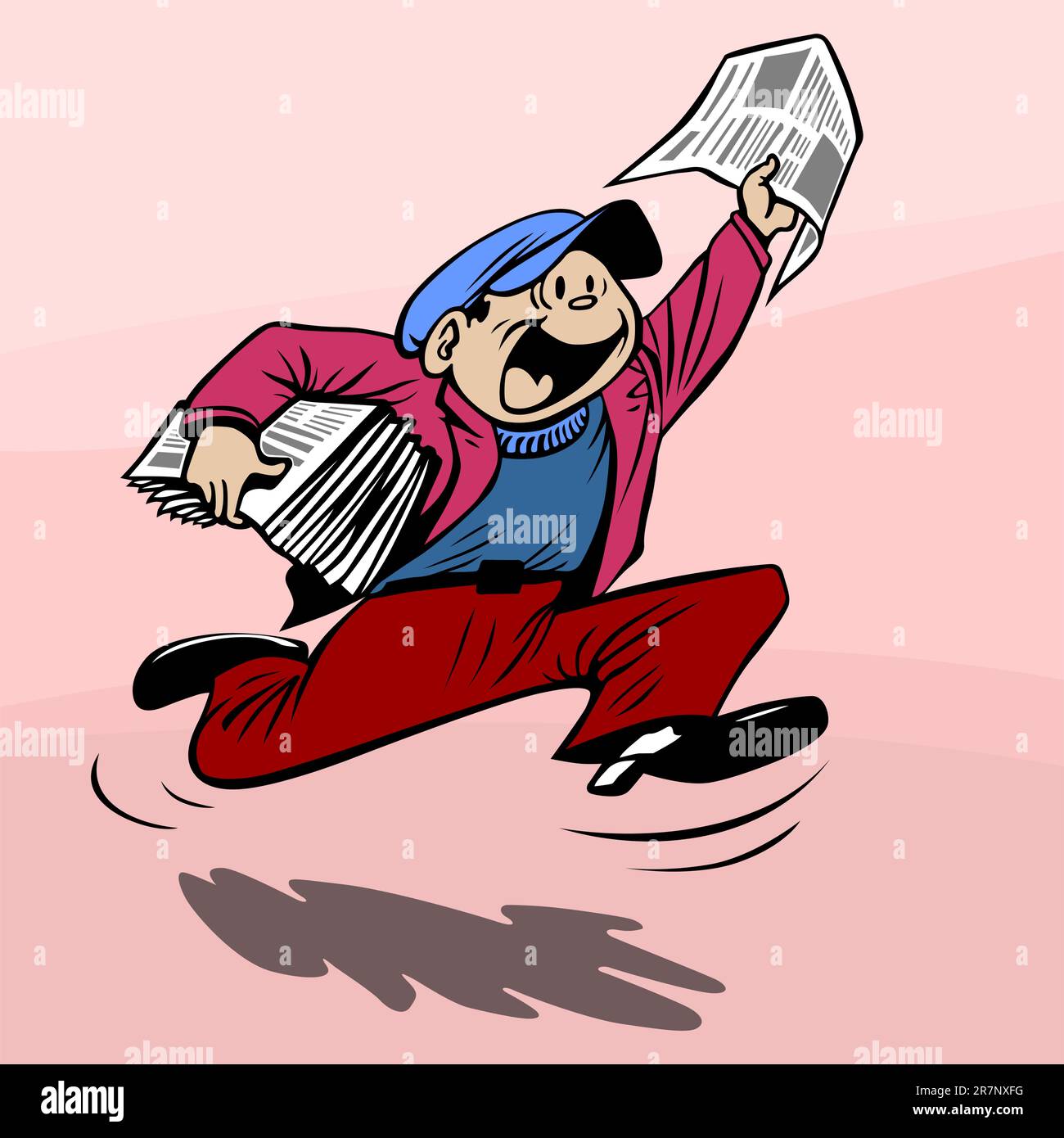 A newshawker running with the sensation on rosy background Stock Vector ...