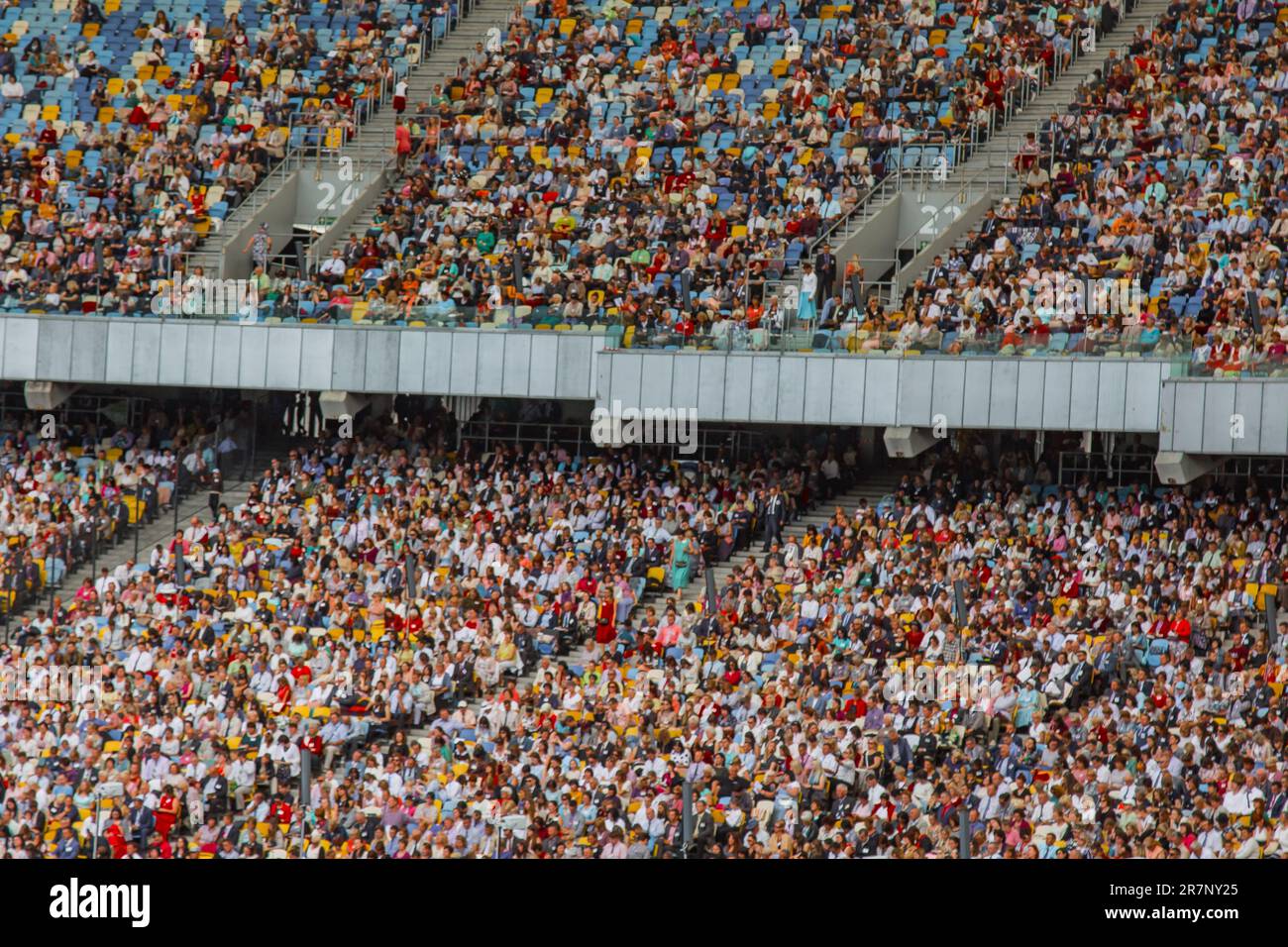 soccer stadium inside view. football field, empty stands, a crowd of ...