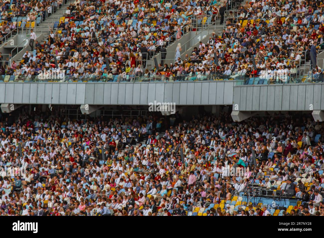 soccer stadium inside view. football field, empty stands, a crowd of ...