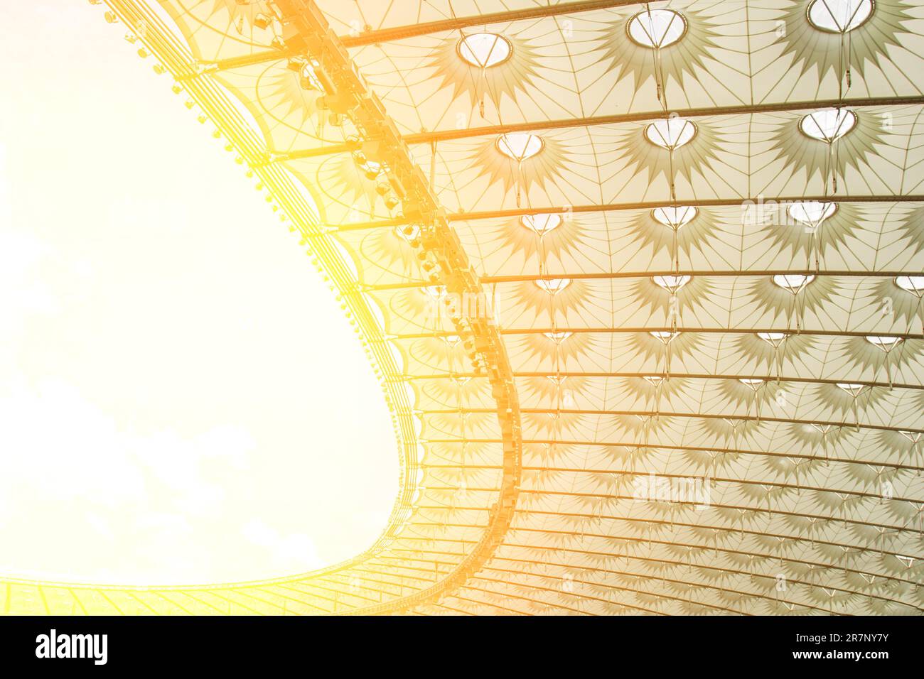 soccer stadium inside view. football field, empty stands, a crowd of ...