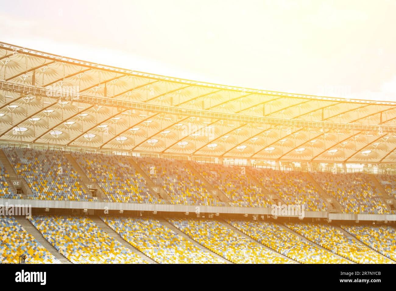 soccer stadium inside view. football field, empty stands, a crowd of ...