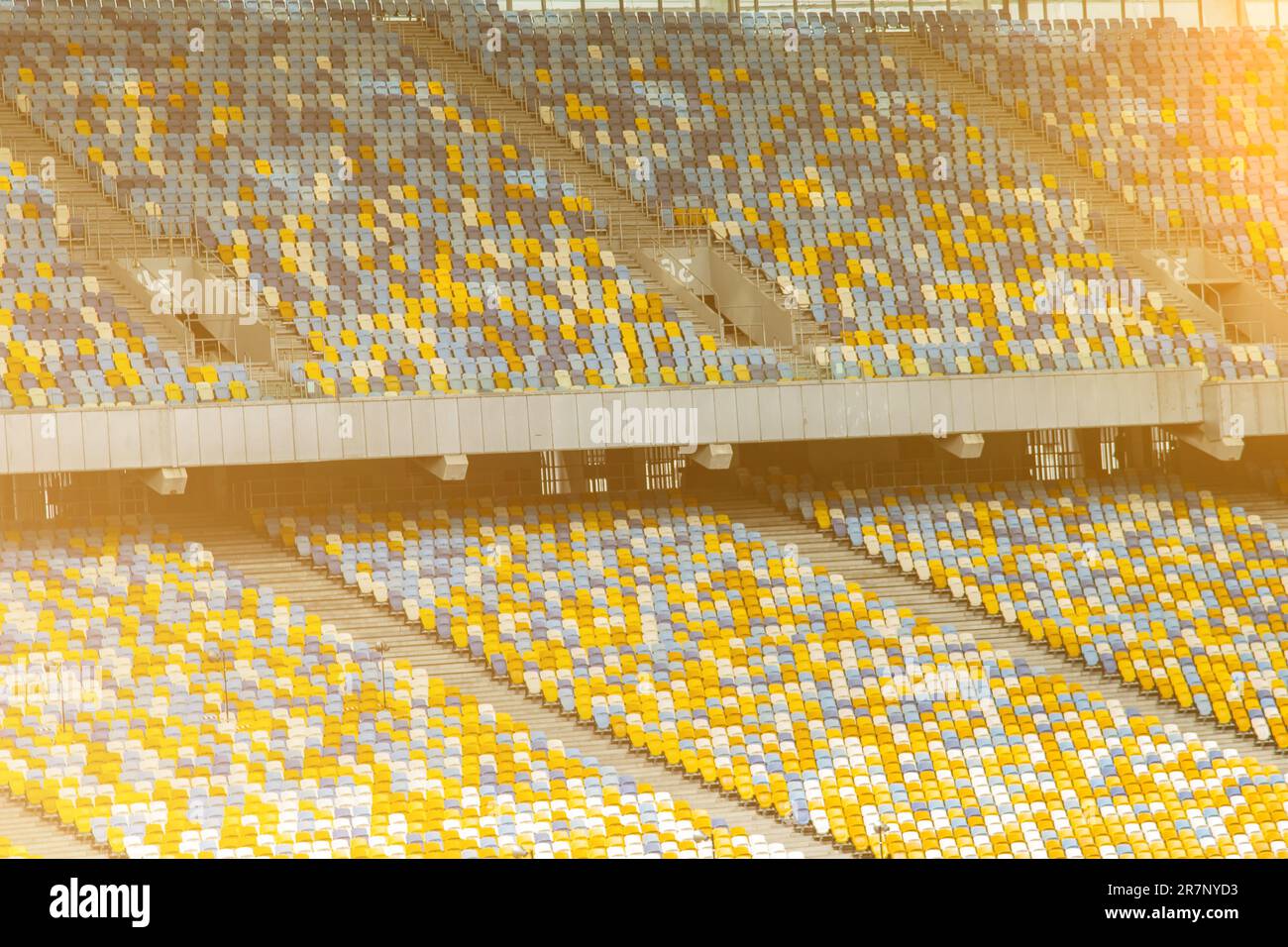 soccer stadium inside view. football field, empty stands, a crowd of ...