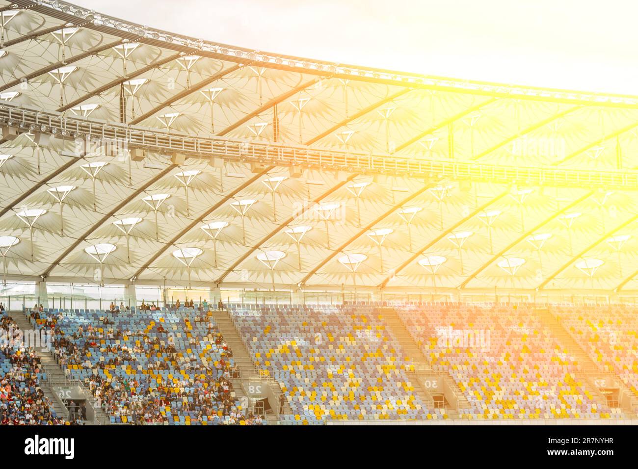 soccer stadium inside view. football field, empty stands, a crowd of ...