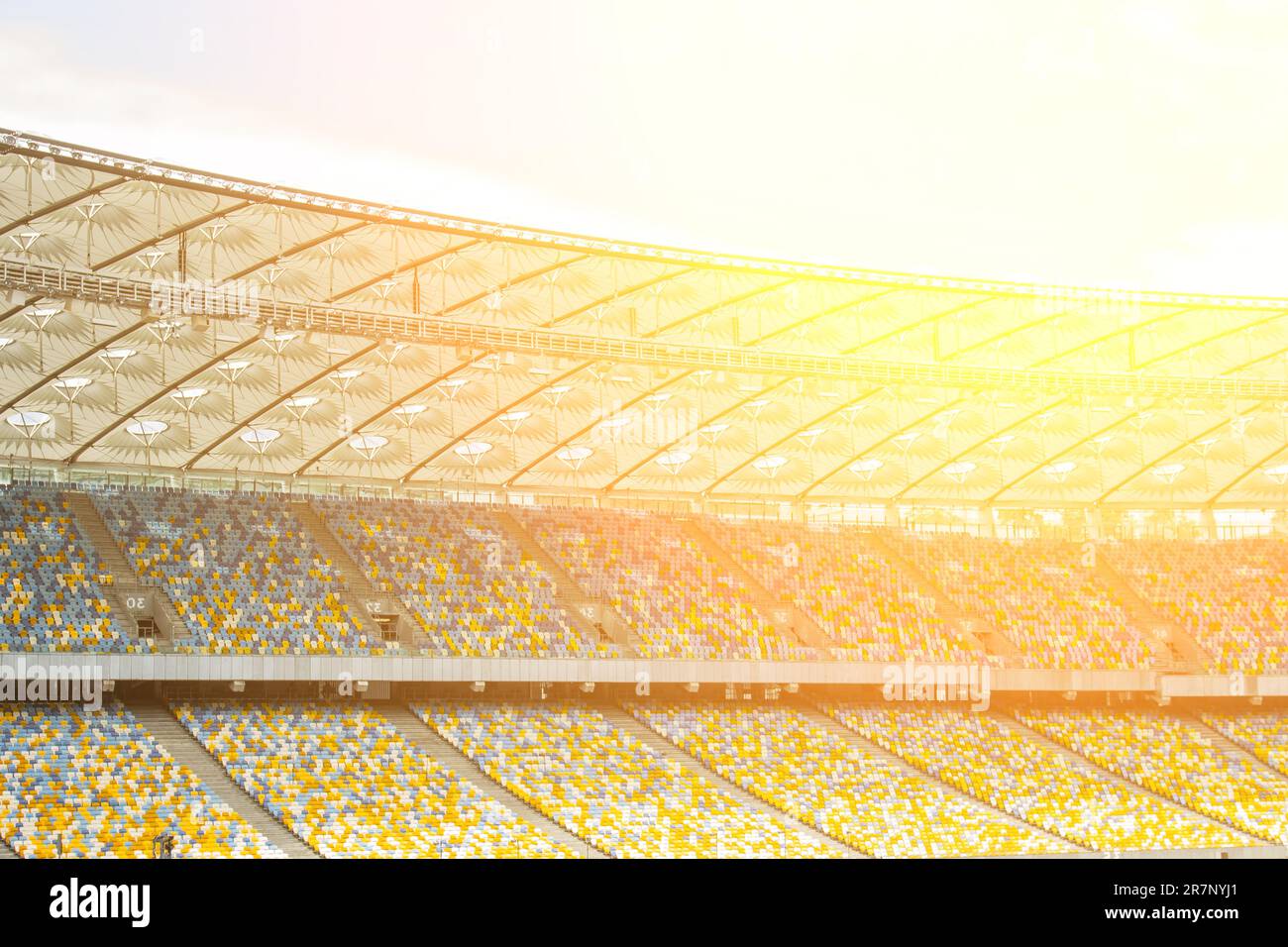 soccer stadium inside view. football field, empty stands, a crowd of ...