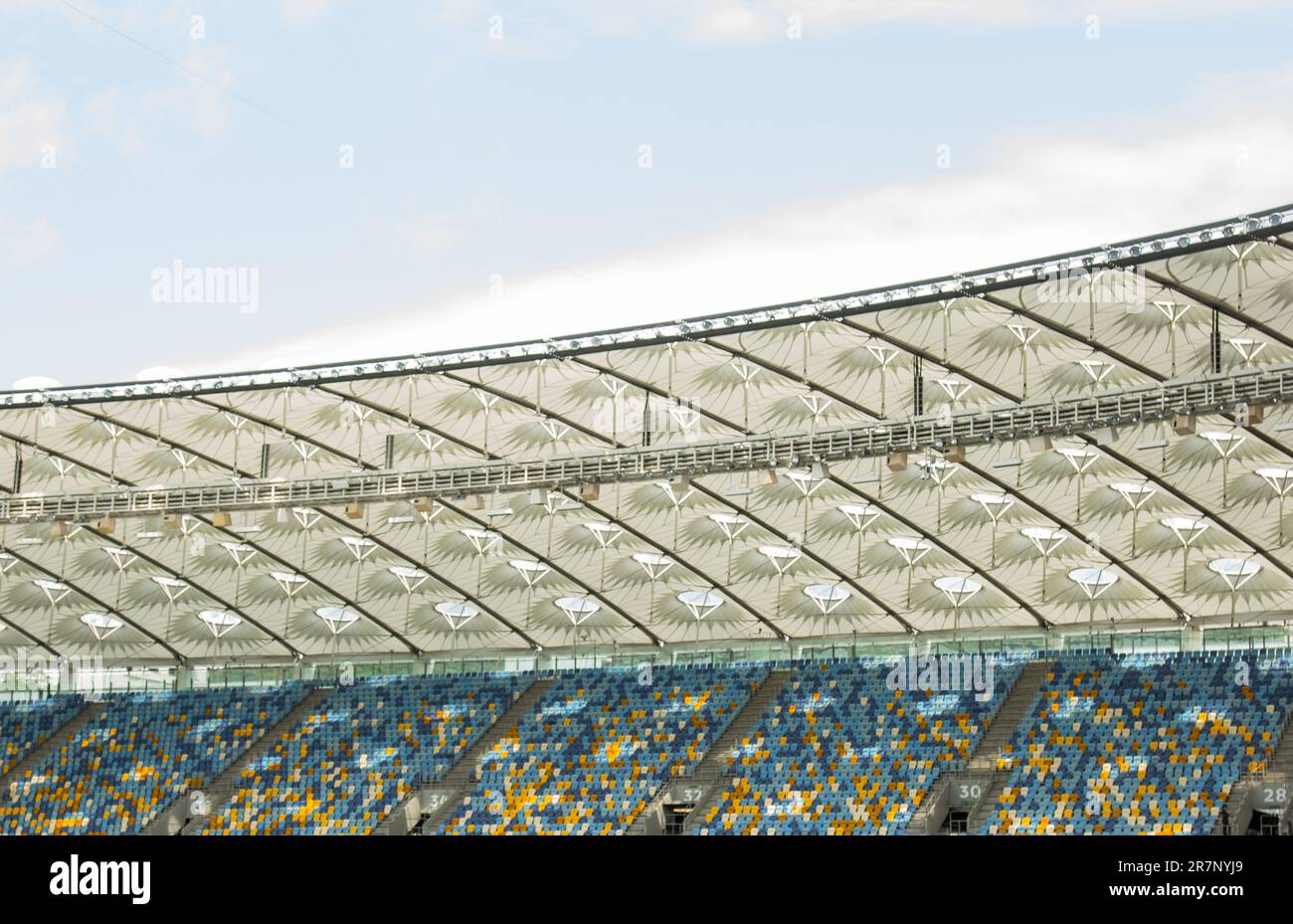 soccer stadium inside view. football field, empty stands, a crowd of ...