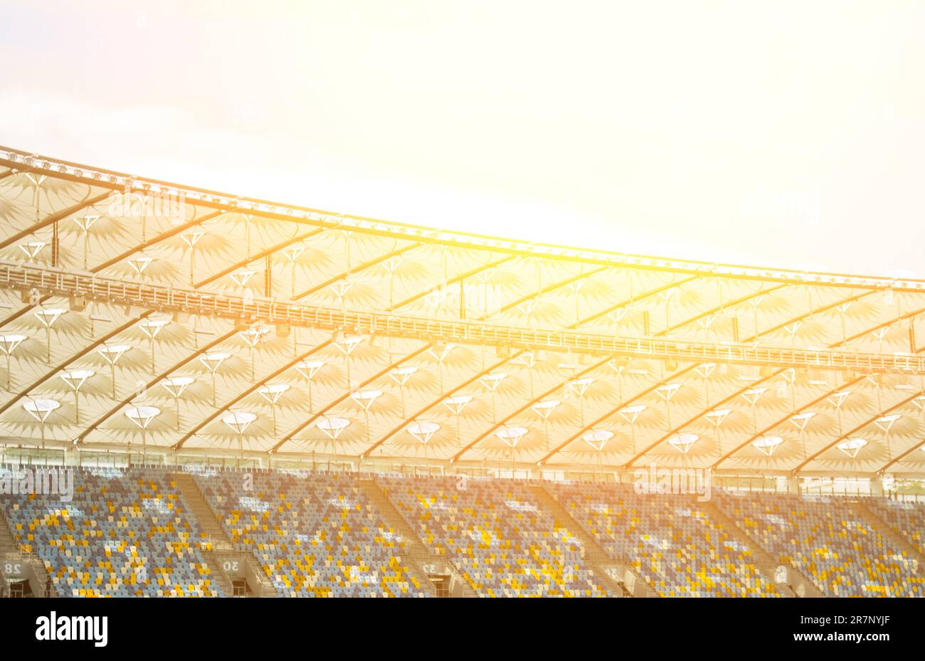 soccer stadium inside view. football field, empty stands, a crowd of ...